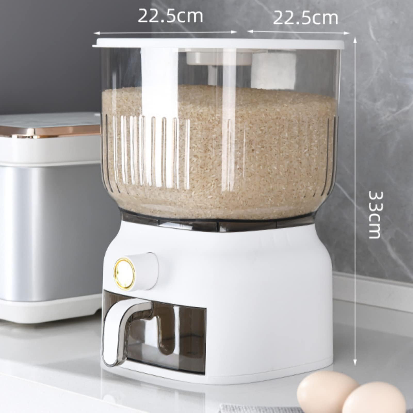 HOMHOLDON 10-15 Lbs Rice Dispenser,Large Grain Storage Container with Rice Cup Food Dispenser Kitchen Organizer for Rice,Beans,Grains,Cereal Dry Food,Small Pantry Food (Square)