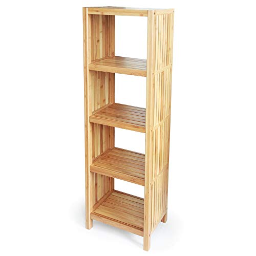 ToiletTree Products Bamboo Hamper with Dual Compartments and Deluxe Bamboo Freestanding Bathroom Organizing Shelf, 5-Tier Shelf Bundle