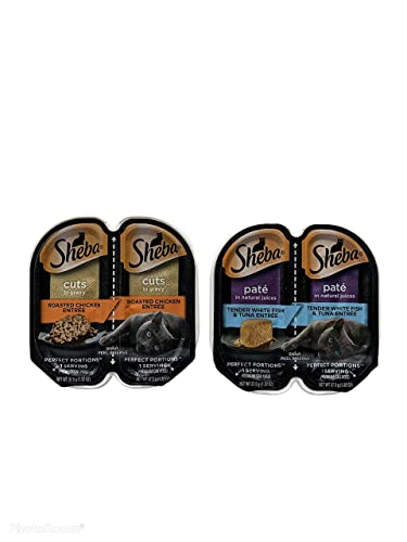 Sheba Perfect Portions Pate Wet Cat Food Cuts in Gravy Variety Pack All Flavors, Beef, Chicken, Salmon, Turkey, Tuna, White Fish, Multipack (24 Servings) with Lara's Booklet Bundle