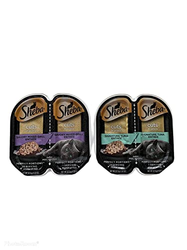 Sheba Perfect Portions Pate Wet Cat Food Cuts in Gravy Variety Pack All Flavors, Beef, Chicken, Salmon, Turkey, Tuna, White Fish, Multipack (24 Servings) with Lara's Booklet Bundle