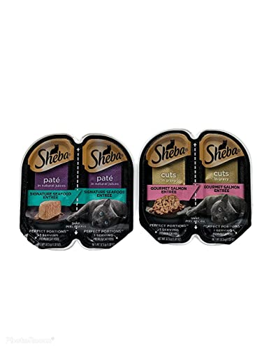 Sheba Perfect Portions Pate Wet Cat Food Cuts in Gravy Variety Pack All Flavors, Beef, Chicken, Salmon, Turkey, Tuna, White Fish, Multipack (24 Servings) with Lara's Booklet Bundle
