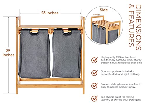 ToiletTree Products Bamboo Hamper with Dual Compartments and Deluxe Bamboo Freestanding Bathroom Organizing Shelf, 5-Tier Shelf Bundle