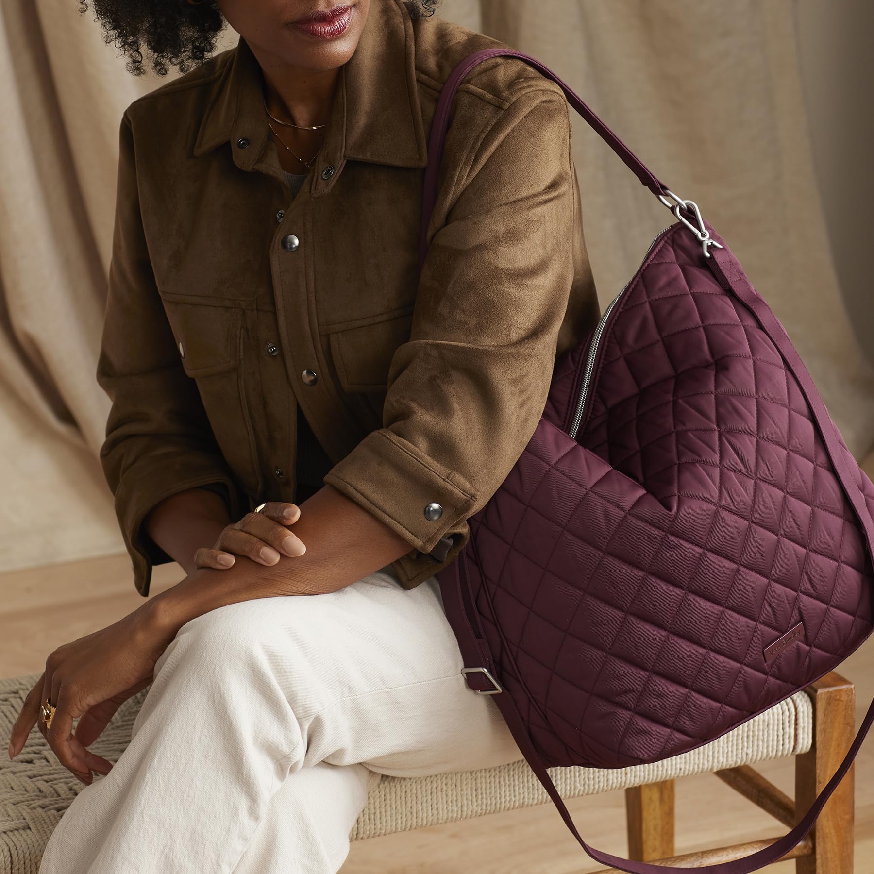 Vera Bradley Performance Twill Oversized Hobo Shoulder Bag, Raisin