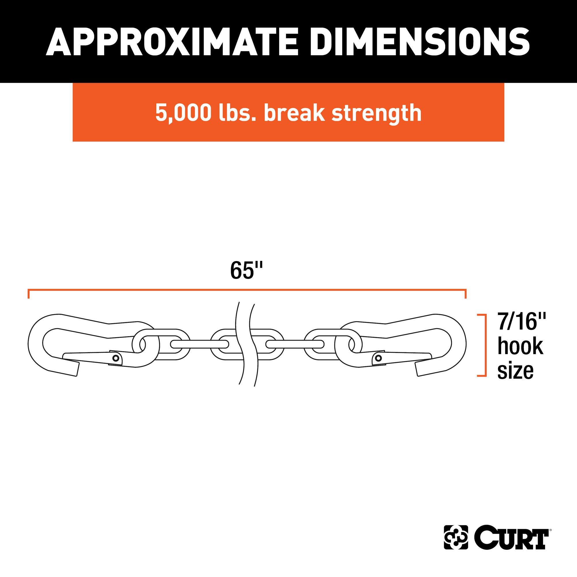 CURT 19749 60-Inch Vinyl-Coated Trailer Safety Chains with 7/16-In Snap Hooks, 5,000 lbs Break Strength, 2-Pack