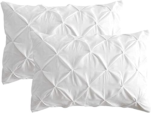 Queen Pillow Shams Set of 2 Pinch Pleated White Pillow Shams Queen 20X30 Pillow Cover/Cases 1000 TC 100% Egyptian Cotton Hotel Class Bedding Pinch Pleated Queen Size Decorative Pillow Shams Set