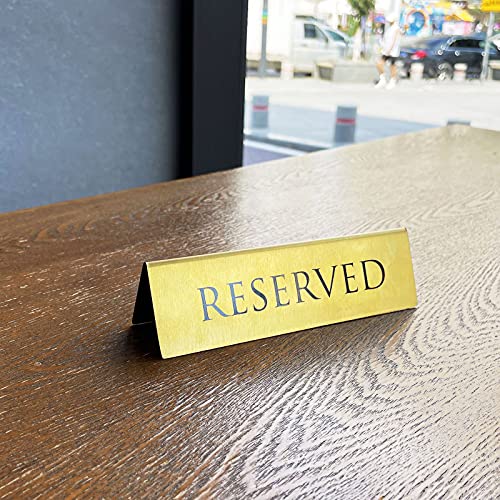 Golden Metal Table Top Reserved Sign for Restaurants, Wedding, Ceremony and Events, Double Sided Tent, 6x1.75 inches (Pack of 3)