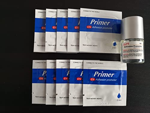 LLPT 94 Adhesion Promoter 10 Sponge Applicator Wipes 1 Bottle Primer Supplement Increase Adhesion Primer for Permanent Acrylic Double Sided Adhesives Mounting Molding Tape