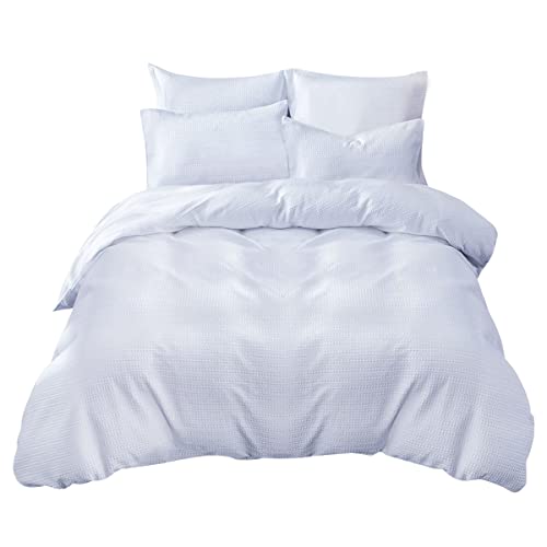 Amazon Brand β Pinzon Cotton Duvet Cover Set,100% Cotton Waffle Weave Duvet Cover Set,3 Pieces Textured Stripe Bedding Set for All Season - Light Blue King