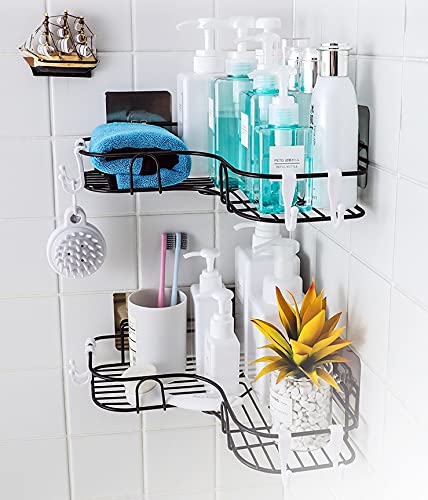 NC Corner Shower Caddy Shelf,Bathroom Organizer,Wall Mounted Bathroom Shelf with Adhesive,Storage Organizer for Toilet, Dorm and Kitchen Black