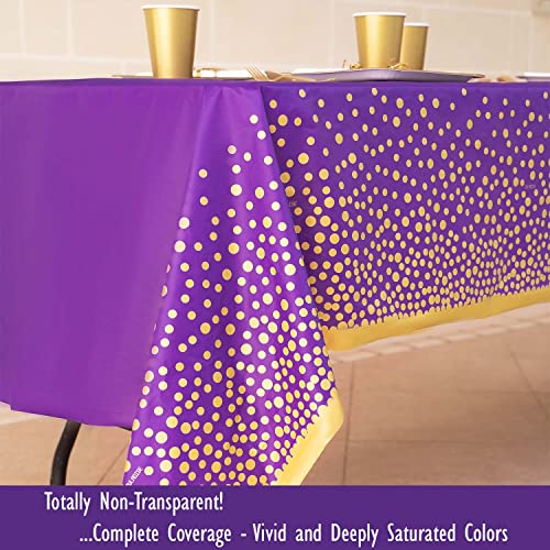 ZULADISE 2 Pack Purple Table Cloths for Parties Disposable Purple Plastic Tablecloth Premium 8ft Purple and Gold Tablecloth for Graduation, Birthday Party Table Cover for Rectangle Tables
