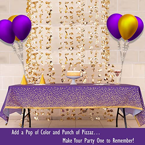 ZULADISE 2 Pack Purple Table Cloths for Parties Disposable Purple Plastic Tablecloth Premium 8ft Purple and Gold Tablecloth for Graduation, Birthday Party Table Cover for Rectangle Tables