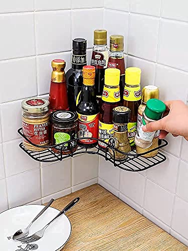 NC Corner Shower Caddy Shelf,Bathroom Organizer,Wall Mounted Bathroom Shelf with Adhesive,Storage Organizer for Toilet, Dorm and Kitchen Black