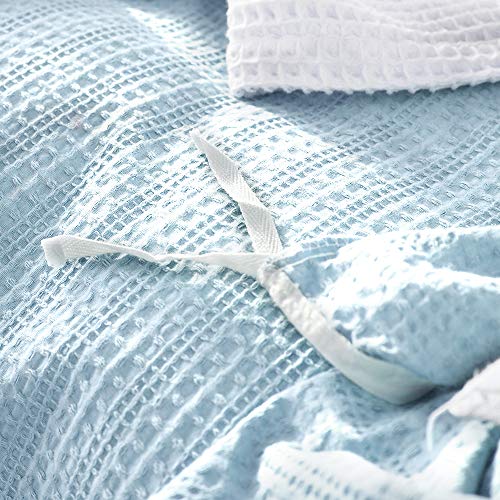 Amazon Brand β Pinzon Cotton Duvet Cover Set,100% Cotton Waffle Weave Duvet Cover Set,3 Pieces Textured Stripe Bedding Set for All Season - Light Blue King
