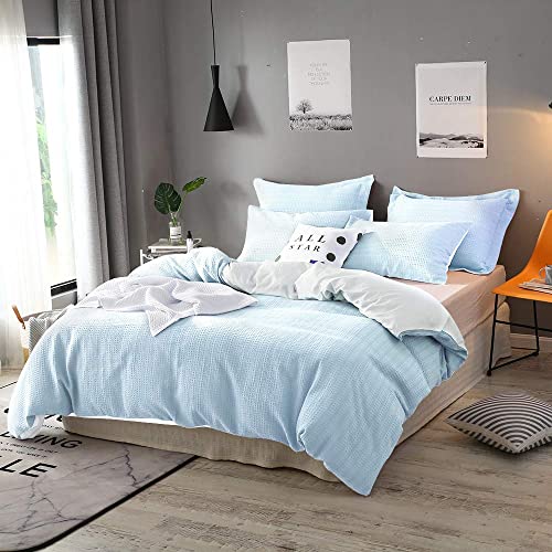 Amazon Brand β Pinzon Cotton Duvet Cover Set,100% Cotton Waffle Weave Duvet Cover Set,3 Pieces Textured Stripe Bedding Set for All Season - Light Blue King
