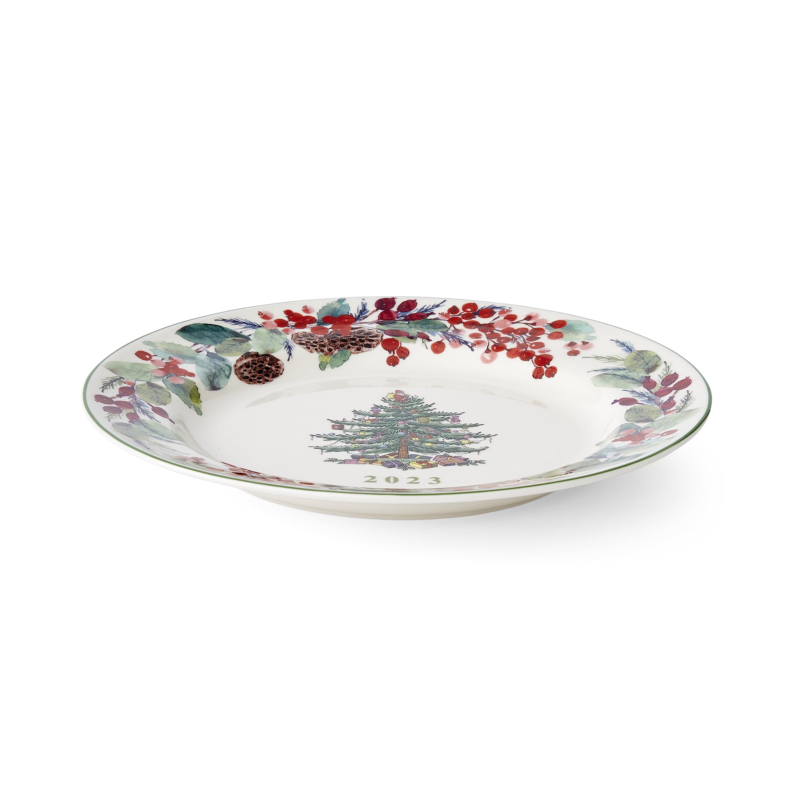 Spode Christmas Tree Collector's Plate, 8-Inch Porcelain Dinner & Appetizer Plate, Holiday-Themed Serving Plate, Microwave & Dishwasher Safe, Festive Collectible Seasonal Dining Plate