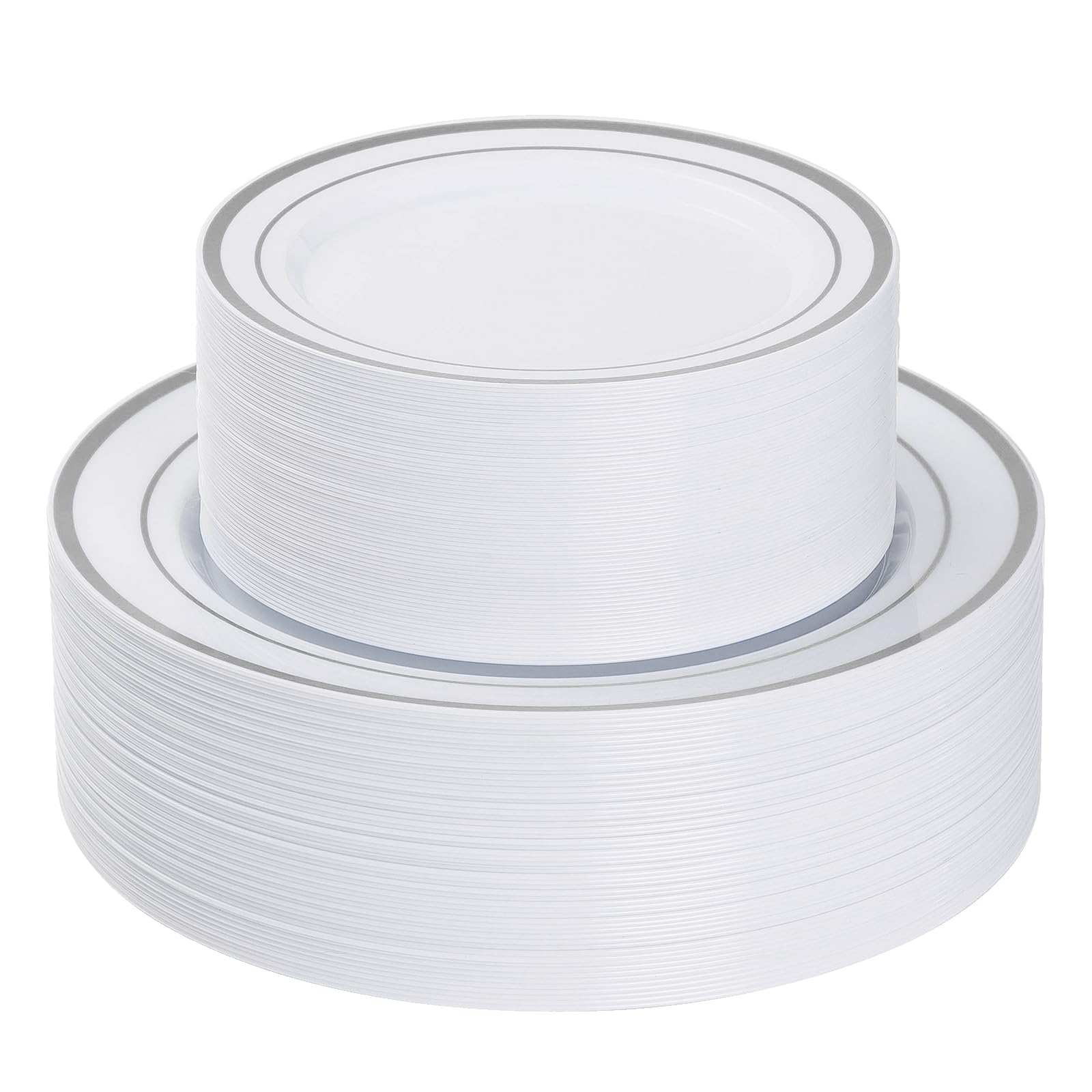 Goodluck 120PCS Silver Plastic Plates, Heavy Duty Disposable Silver Plates with 60 10.25 inch Dinner Plates and 60 7.5 inch Dessert Plates, Disposable Plates for Party, Holiday, Wedding