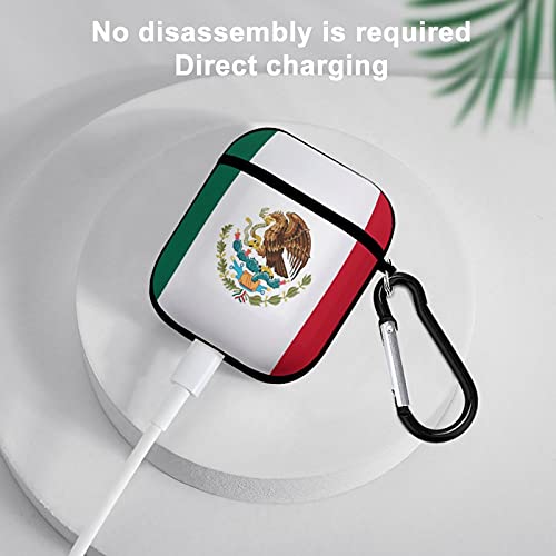 YouTary Mexico Flag Pattern Airpods 1 & 2 Case Cover, Apple AirPod Headphone Cover Unisex Personalized Shockproof Protective Wireless Charging Accessories with Keychain