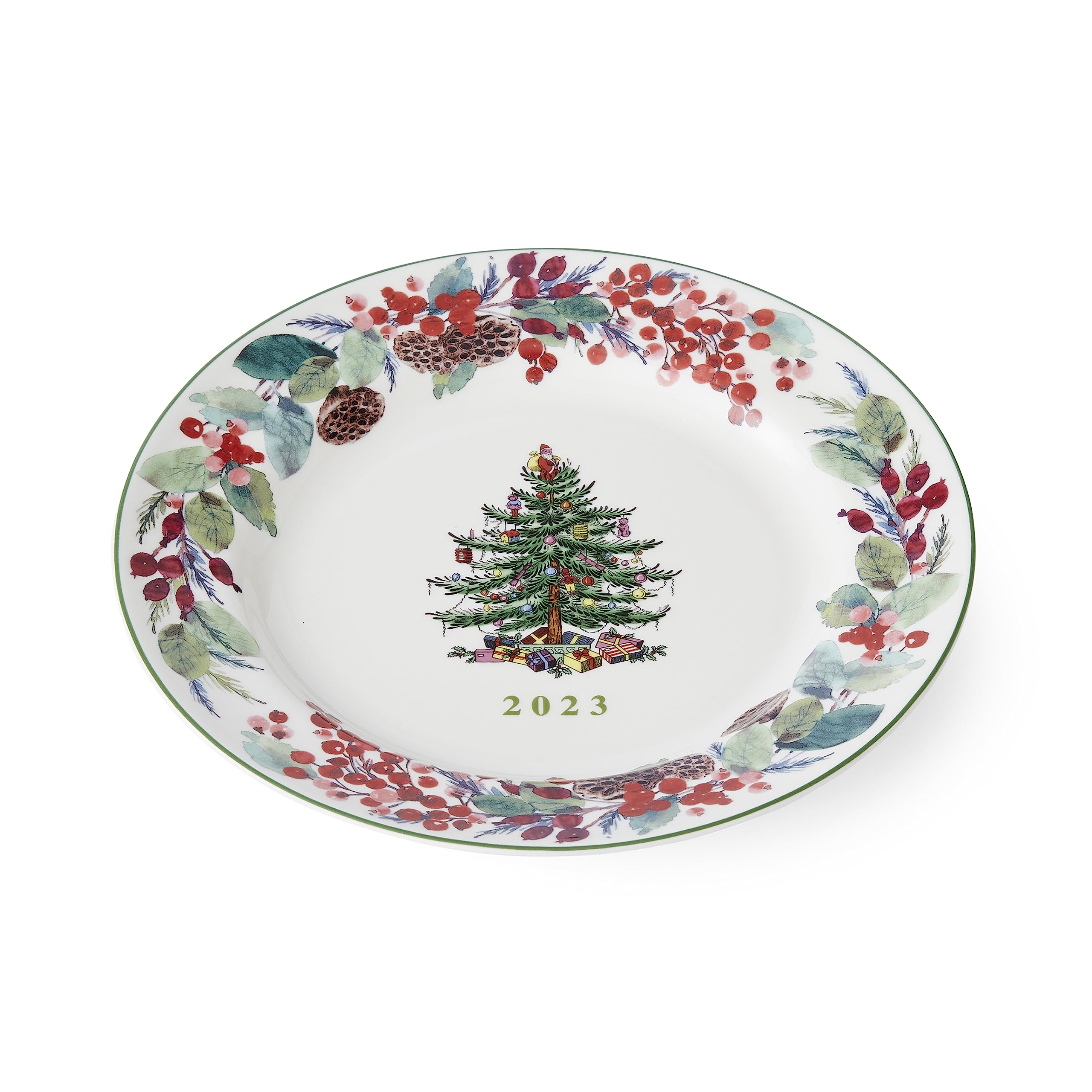 Spode Christmas Tree Collector's Plate, 8-Inch Porcelain Dinner & Appetizer Plate, Holiday-Themed Serving Plate, Microwave & Dishwasher Safe, Festive Collectible Seasonal Dining Plate