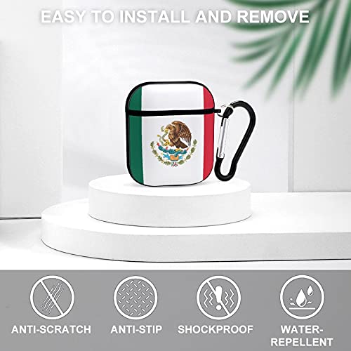 YouTary Mexico Flag Pattern Airpods 1 & 2 Case Cover, Apple AirPod Headphone Cover Unisex Personalized Shockproof Protective Wireless Charging Accessories with Keychain
