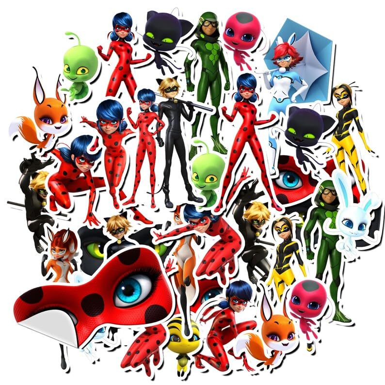 20 Pcs Miraculous Ladybug Stickers, Cartoon Vinyl Decals for Case, Phone, Laptop, Computer, Water Bottles, Luggage, Gift Bag, Party Favors