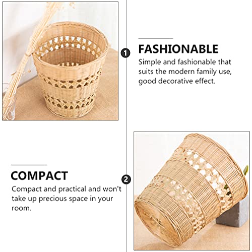 Cabilock Rattan Woven Trash Can Garbage Can Wicker Waste Basket Rattan Straw Planter Garbage Container Bin Woven Storage Baskets for Bathrooms Kitchens Home Offices Laundry Utility Rooms