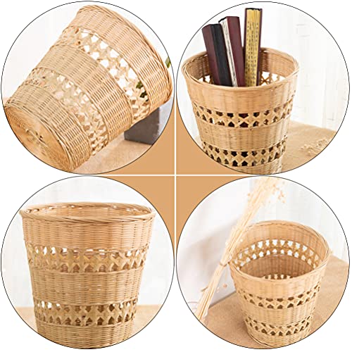 Cabilock Rattan Woven Trash Can Garbage Can Wicker Waste Basket Rattan Straw Planter Garbage Container Bin Woven Storage Baskets for Bathrooms Kitchens Home Offices Laundry Utility Rooms