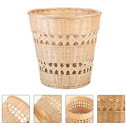 Cabilock Rattan Woven Trash Can Garbage Can Wicker Waste Basket Rattan Straw Planter Garbage Container Bin Woven Storage Baskets for Bathrooms Kitchens Home Offices Laundry Utility Rooms