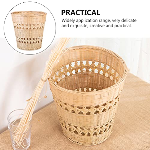 Cabilock Rattan Woven Trash Can Garbage Can Wicker Waste Basket Rattan Straw Planter Garbage Container Bin Woven Storage Baskets for Bathrooms Kitchens Home Offices Laundry Utility Rooms