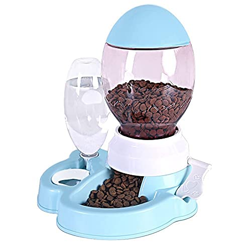 KTWEGOFU Automatic Cat Feeder and Water Dispenser,Auto Gravity Food Feeder & Non Spill Water Dispenser 2 in 1, Durable Plastic Pet Food Bowl for Small Medium Cats and Dogs (Blue)