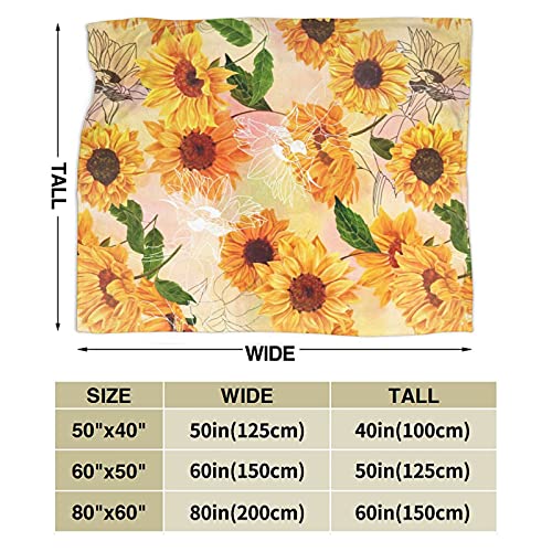 tiehrpr Flannel Fleece Throw Blanket Sunflower Gifts Print for Kids Adults Women 50"X40"
