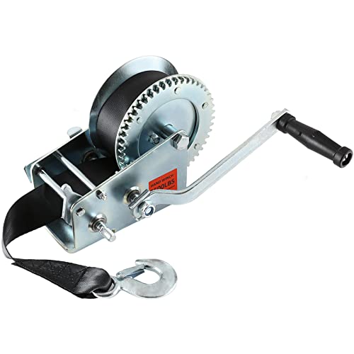 3500lbs Cable Crank Winch, AUXMART Boat Trailer Winch with 23 FT Strap and Hook, 2 Ways Heavy Duty Hand Winch for ATV, Trailer, Boat, Truck