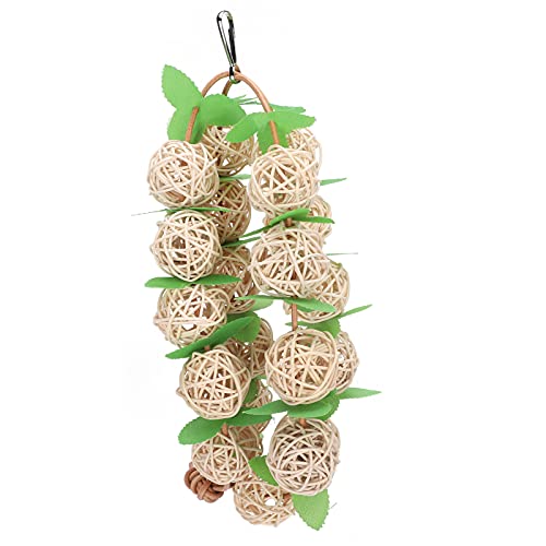 Bird Chewing Toys Rattan Ball String Parrots Swing Toy Foraging Shredder Toy Hanging Hammock Bell Swing Chewing Toy for Training and Playing Fetch(L-Wooden Color)