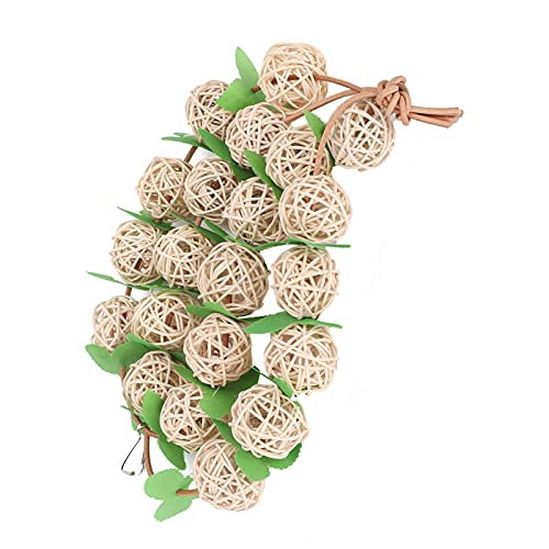 Bird Chewing Toys Rattan Ball String Parrots Swing Toy Foraging Shredder Toy Hanging Hammock Bell Swing Chewing Toy for Training and Playing Fetch(L-Wooden Color)