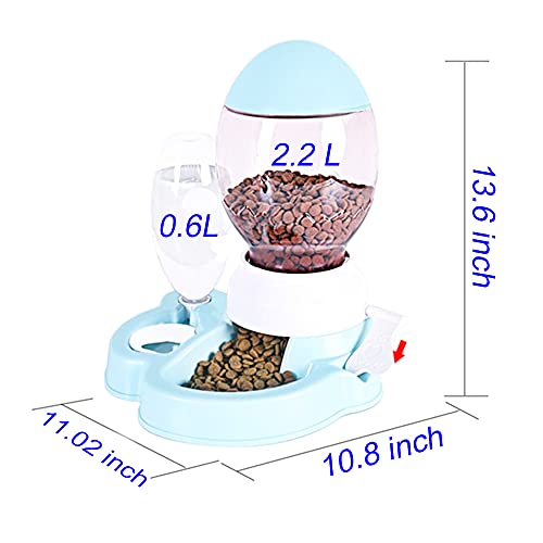 KTWEGOFU Automatic Cat Feeder and Water Dispenser,Auto Gravity Food Feeder & Non Spill Water Dispenser 2 in 1, Durable Plastic Pet Food Bowl for Small Medium Cats and Dogs (Blue)