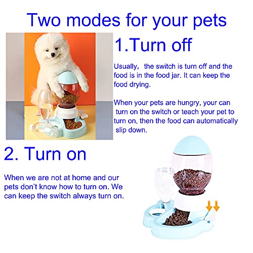 KTWEGOFU Automatic Cat Feeder and Water Dispenser,Auto Gravity Food Feeder & Non Spill Water Dispenser 2 in 1, Durable Plastic Pet Food Bowl for Small Medium Cats and Dogs (Blue)