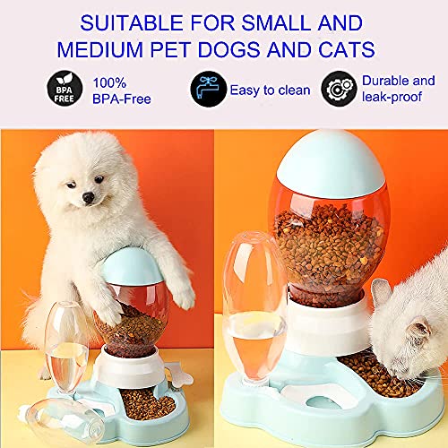 KTWEGOFU Automatic Cat Feeder and Water Dispenser,Auto Gravity Food Feeder & Non Spill Water Dispenser 2 in 1, Durable Plastic Pet Food Bowl for Small Medium Cats and Dogs (Blue)