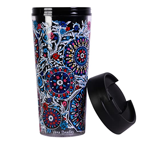 Vera Bradley Holiday Thermal Travel Mug, Double Wall Insulated Cup, 16 Ounce BPA-Free Tumbler with Lid, Clark Medallion