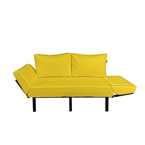 Ambesonne Vintage Yellow Futon Couch, Traditional Polka Dot Pattern Traditional European Spotty Retro Design, Daybed with Metal Frame Upholstered Sofa for Living Dorm, Loveseat, Yellow and White
