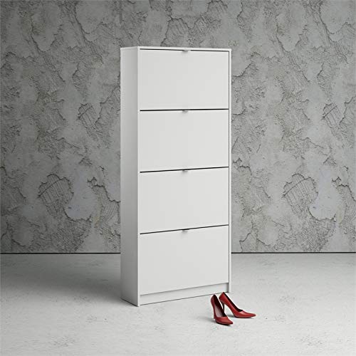 Pemberly Row Modern 4 Drawer Shoe Cabinet, 24-Pair Shoe Rack Storage Organizer in White