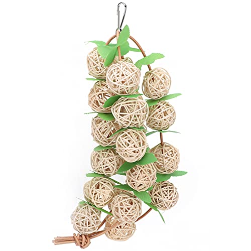 Bird Chewing Toys Rattan Ball String Parrots Swing Toy Foraging Shredder Toy Hanging Hammock Bell Swing Chewing Toy for Training and Playing Fetch(L-Wooden Color)