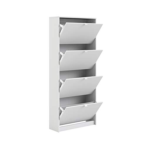 Pemberly Row Modern 4 Drawer Shoe Cabinet, 24-Pair Shoe Rack Storage Organizer in White