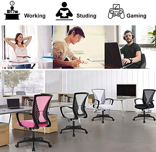 Ergonomic Adjustable Office Chair Desk Chair Mesh Computer Chair Swivel Mesh Chair Mid Back with Lumbar Support&Armrests,Executive Task Chair Rolling Swivel Chair for Work Gaming Home(Grey)