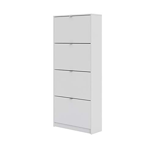 Pemberly Row Modern 4 Drawer Shoe Cabinet, 24-Pair Shoe Rack Storage Organizer in White