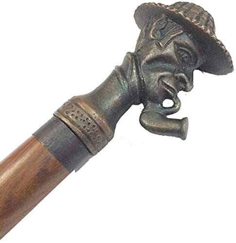 Handmade Metal Head Engraved Sherlock Homes Spy Steampunk Walking Stick Cane Aluminium Man Handle Wooden Walking Stick (2 Fold Wooden Walking Cane