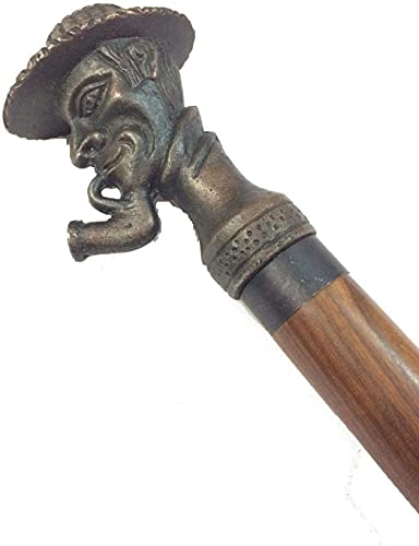 Handmade Metal Head Engraved Sherlock Homes Spy Steampunk Walking Stick Cane Aluminium Man Handle Wooden Walking Stick (2 Fold Wooden Walking Cane