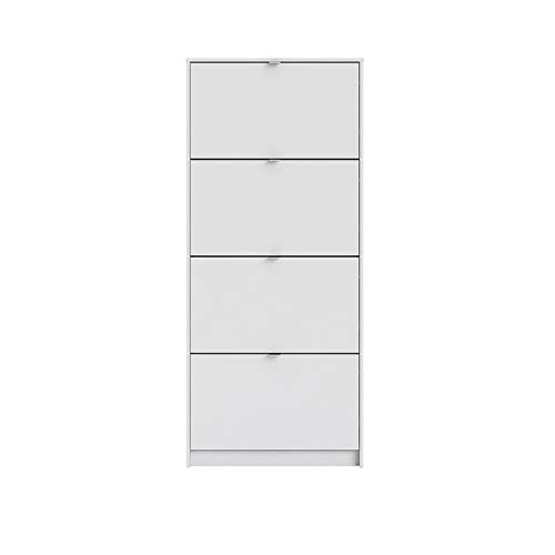 Pemberly Row Modern 4 Drawer Shoe Cabinet, 24-Pair Shoe Rack Storage Organizer in White