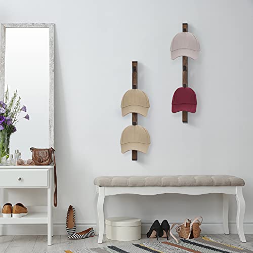 keletop Hat Rack for Wall Baseball Cap Organizer Hanger (2 Pack) Modern Wooden Hat Holder Wall-Mounted Caps Display for Closet Door Bedroom Entryroom Laundry (Brown) …