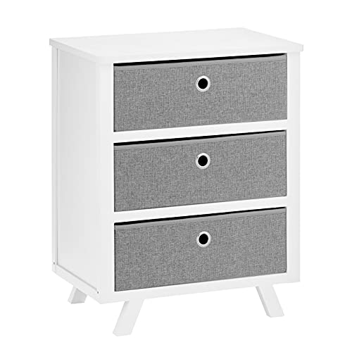 mDesign Mid-Century Modern Dresser Storage Organization Chest - 3 Fabric Drawers, Organizer Furniture Stand Unit for Bedroom, Hallway, Entryway, and Office - Easy Pull Handles - White/Gray