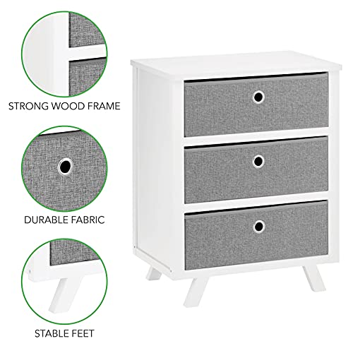 mDesign Mid-Century Modern Dresser Storage Organization Chest - 3 Fabric Drawers, Organizer Furniture Stand Unit for Bedroom, Hallway, Entryway, and Office - Easy Pull Handles - White/Gray