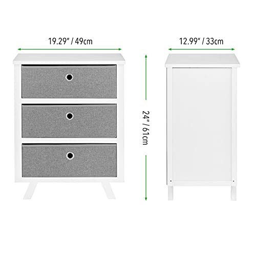 mDesign Mid-Century Modern Dresser Storage Organization Chest - 3 Fabric Drawers, Organizer Furniture Stand Unit for Bedroom, Hallway, Entryway, and Office - Easy Pull Handles - White/Gray